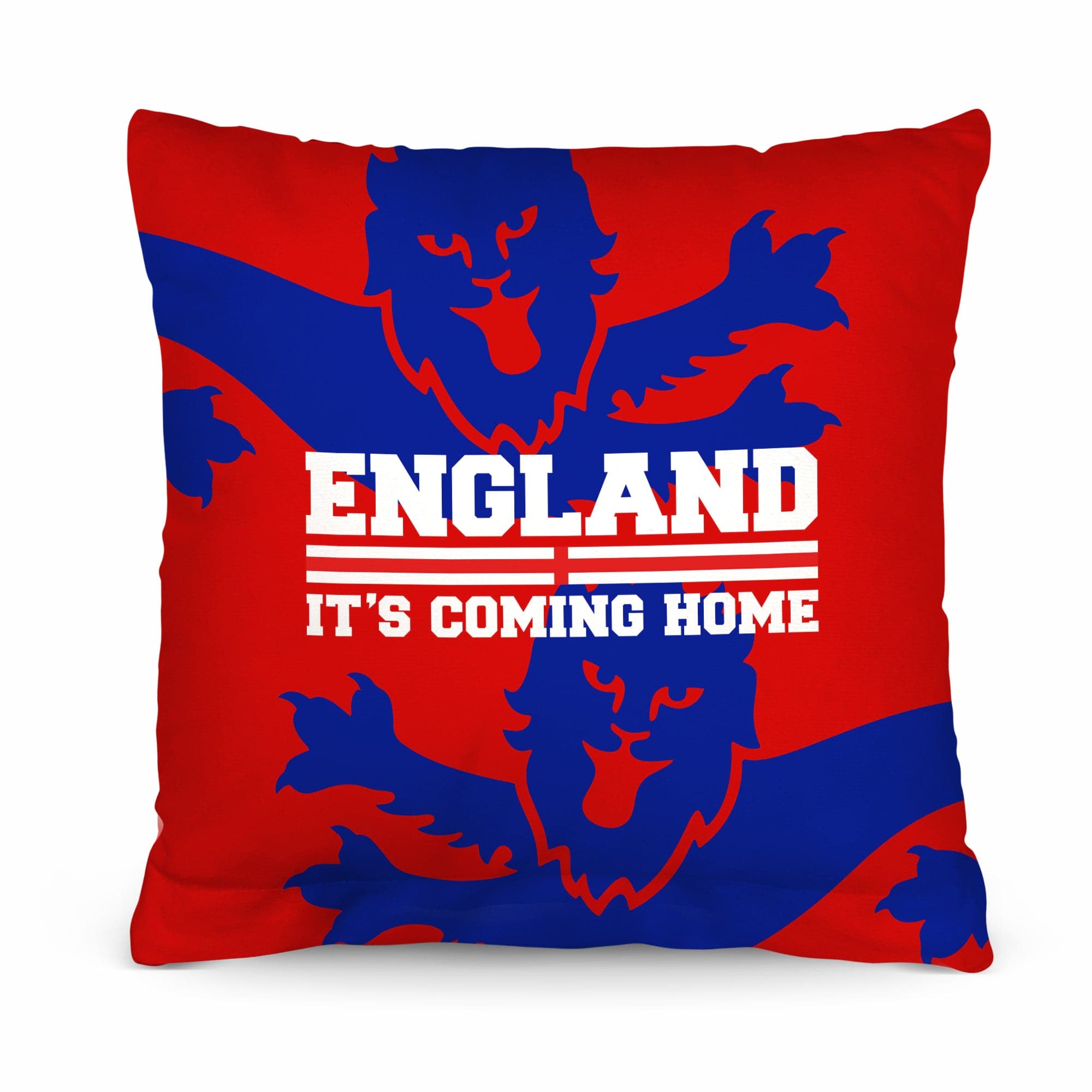 England - It's Coming Home - Red & Blue Lion Pattern Cushion - Two Siz