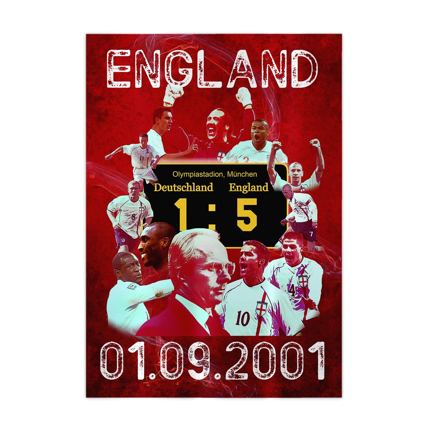 Football Art England 2001 - A4 Metal Sign Plaque - Frame Options Avail
